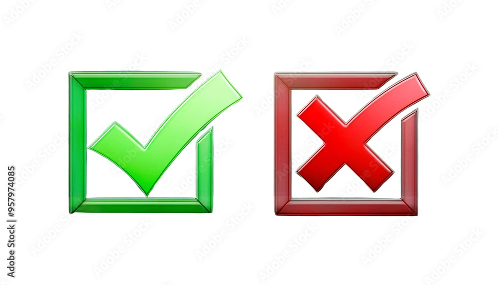Green check mark red cross mark icon set Isolated tick symbols checklist signs approval Stock ...