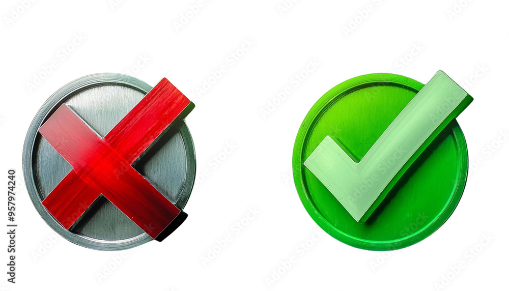 Green check mark red cross mark icon set Isolated tick symbols checklist signs approval Stock ...