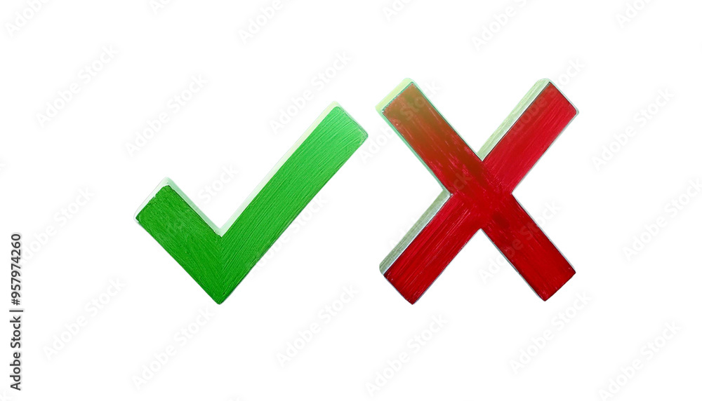Green check mark red cross mark icon set Isolated tick symbols checklist signs approval Stock ...