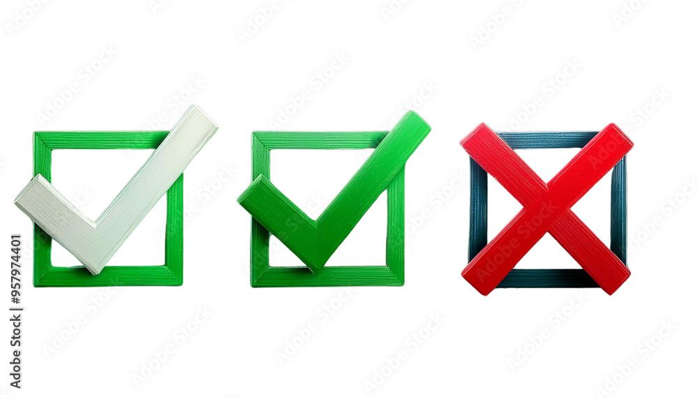 Green check mark red cross mark icon set Isolated tick symbols checklist signs approval Stock ...