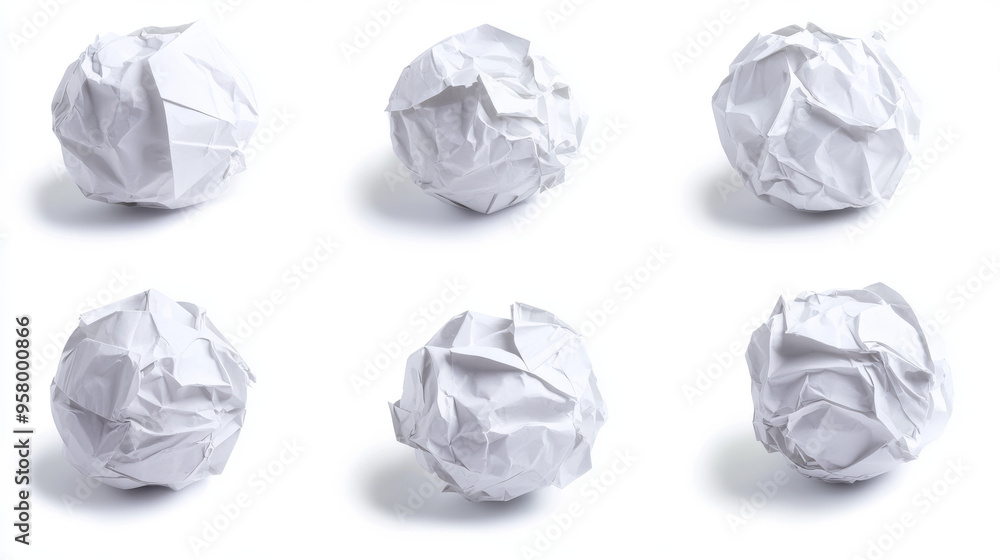 White 3D crumpled paper ball, realistic wrinkled trash vector isolated ...