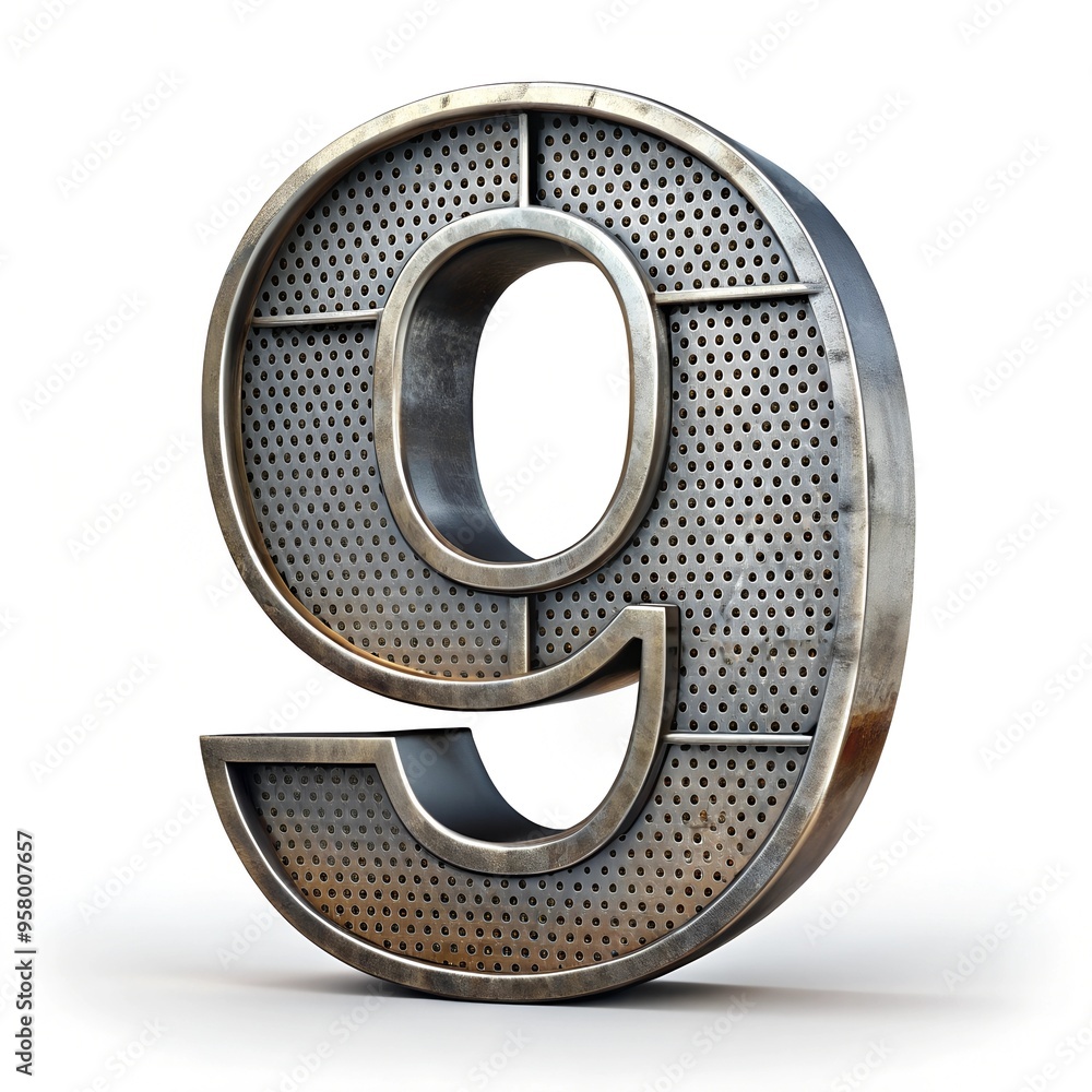 number 9 with iron machine effect in modern style on white background ...