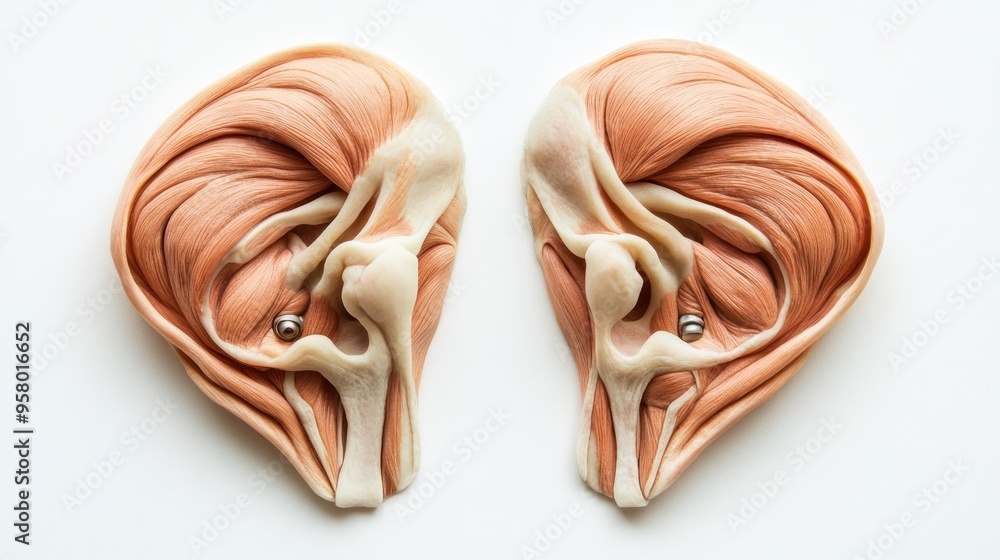 Two anatomical models of the human shoulder joint, showing muscles ...