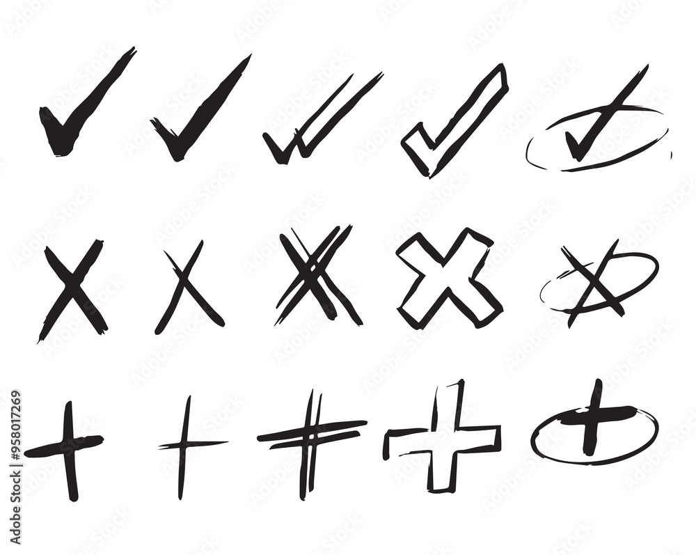 Vector de Stock Doodle chalk check mark set. Black charcoal pencil check boxes, sketch checklist ...