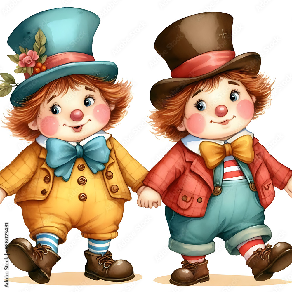 Tweedledee and Tweedledum, watercolor clipart illustration with ...