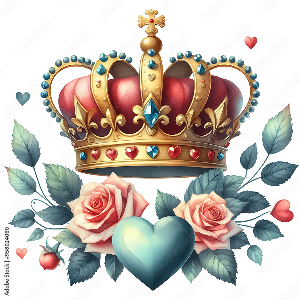Queen of Hearts Crown, watercolor clipart illustration with isolated ...