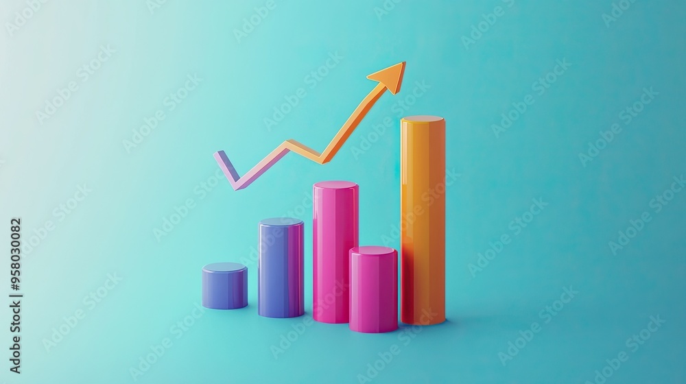 3D minimal data analysis icon with a rising bar graph and arrow ...