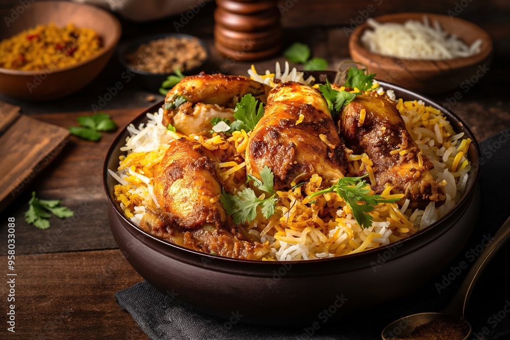 Indian Local Food Chicken Biryani: Aromatic Basmati Rice with Spiced ...
