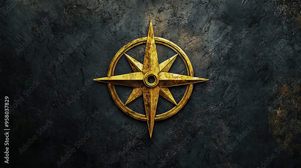 golden luxury compass rose on dark background symbolizing navigation ...