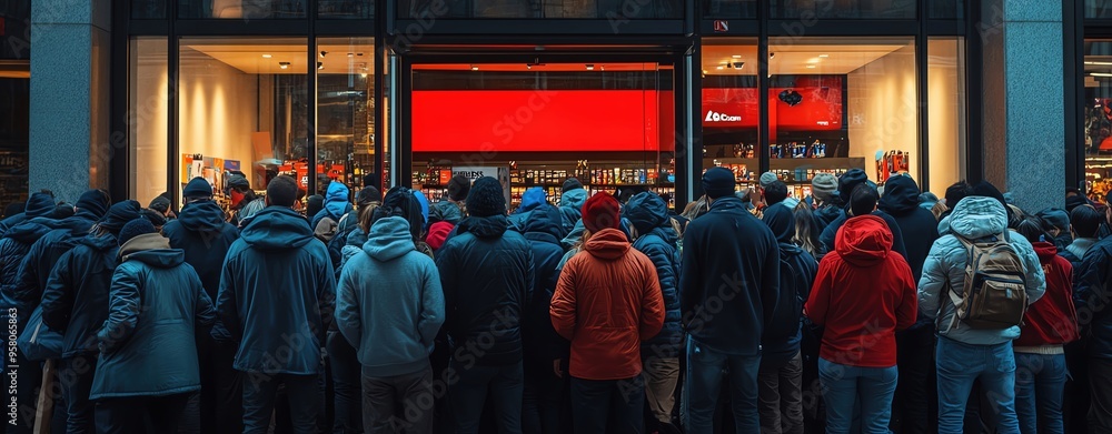 Realistic Photo of a crowd waiting outside a store for Black Friday ...