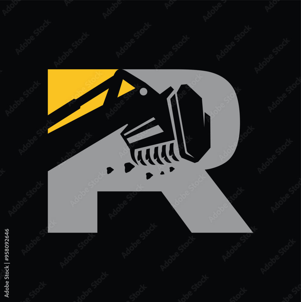 Letter R mulching logo vector , Land Clearing Mulcher vector art Stock ...