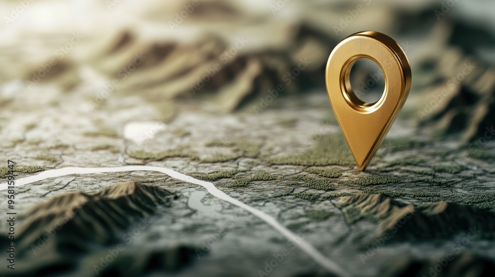 Vibrant map marker prominently placed on a physical map, highlighting a ...
