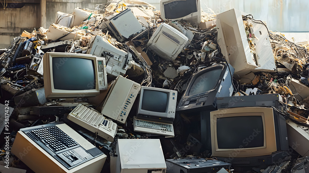 urban mining zero waste, piles of electronic materials wires old ...