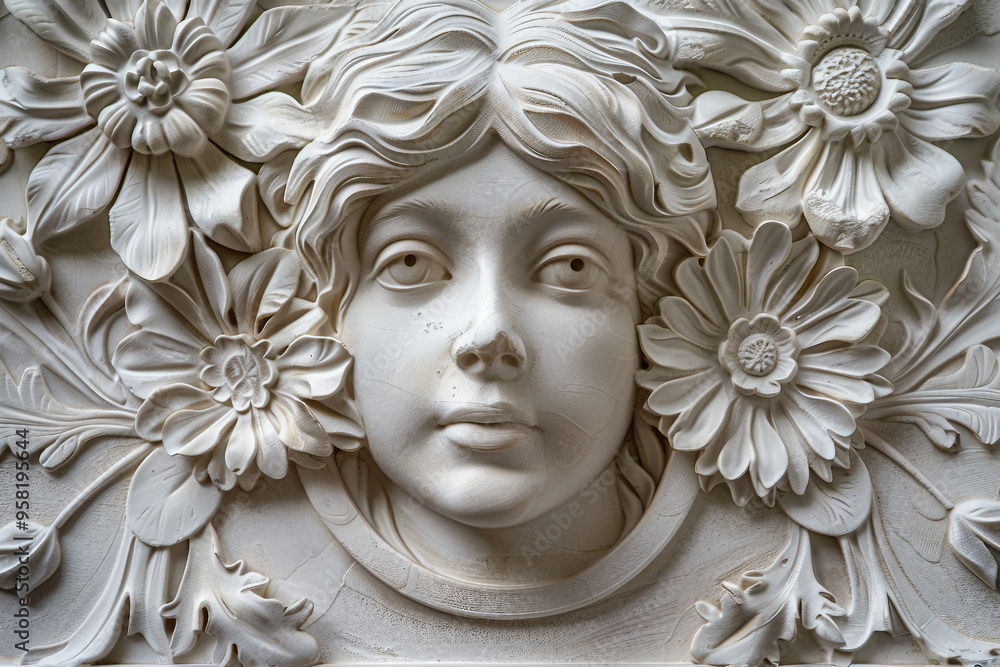 AI generated illustration elegant bas relief on textured wall with ...