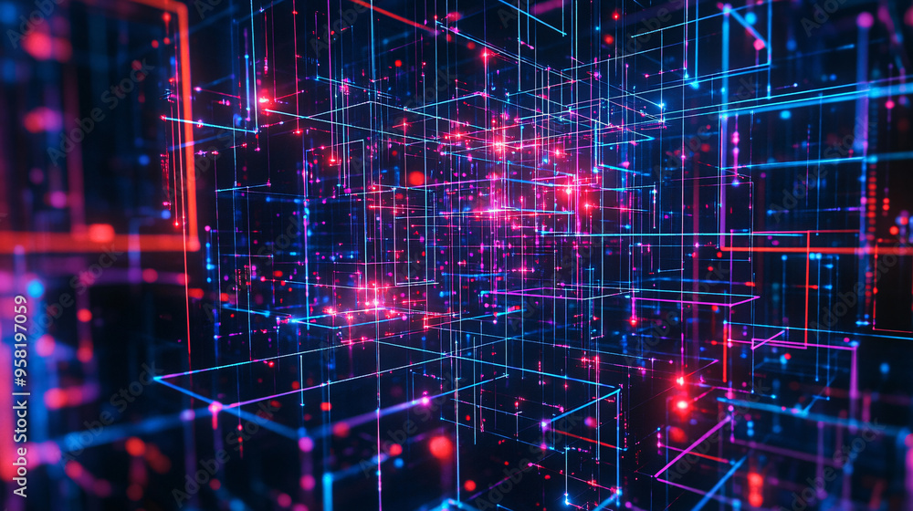 An Intricate 3d Wireframe Structure Of A Website Layout Depicted In A Futuristic Digital