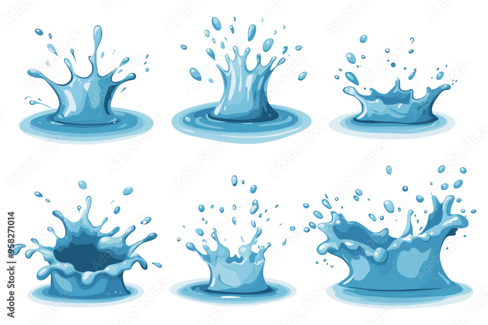 Liquid water splashes, falling aqua drops Blue water motion effects ...