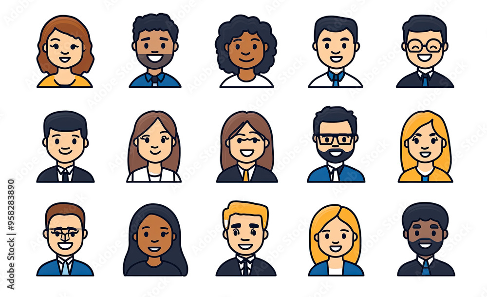 Character Avatar Illustrations Featuring Office Workers, With Various ...
