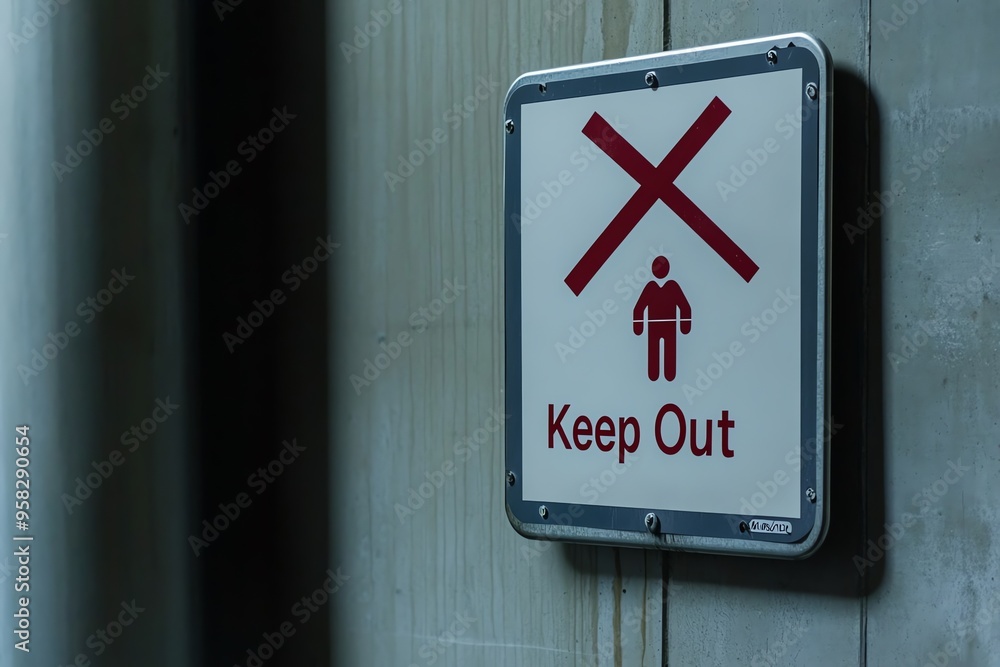Red X and Stick Figure Sign Warning "Keep Out" on a Concrete Wall Stock ...