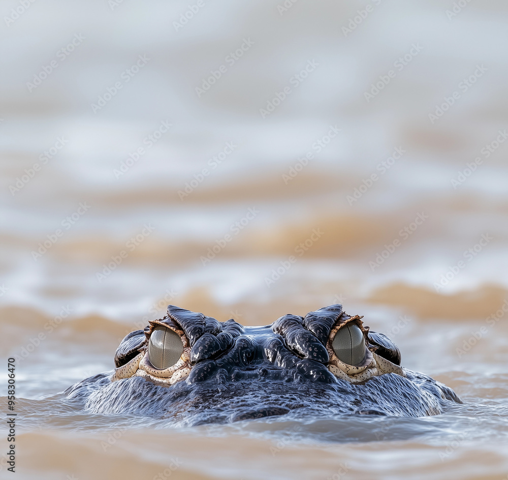 Foto de Stock Swimming head crocodile eyes water predator danger ...