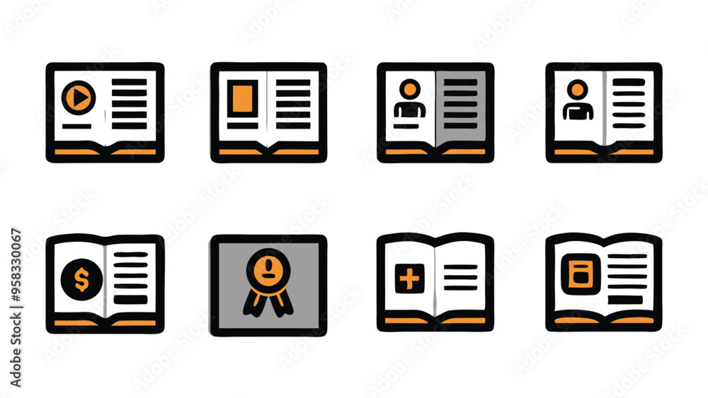 Set of user manual instruction icons in vector format, including ...