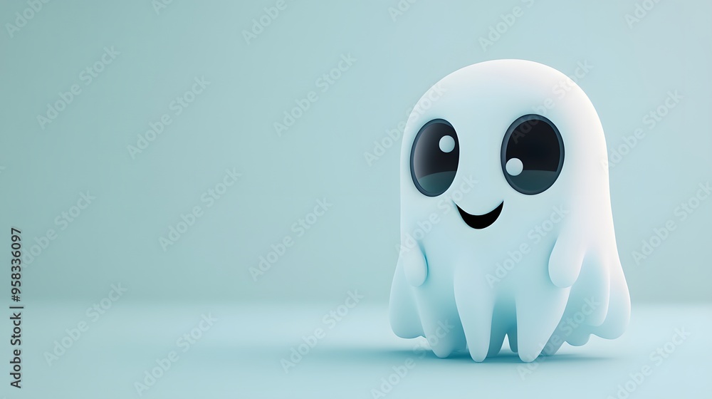 Cute cartoon ghost character with big round eyes and a shy smile ...