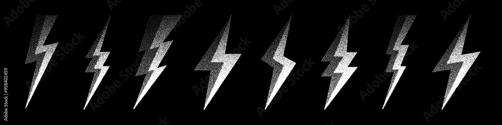 Lightning bolt icons collection. Dotted flash symbol, thunderbolt ...