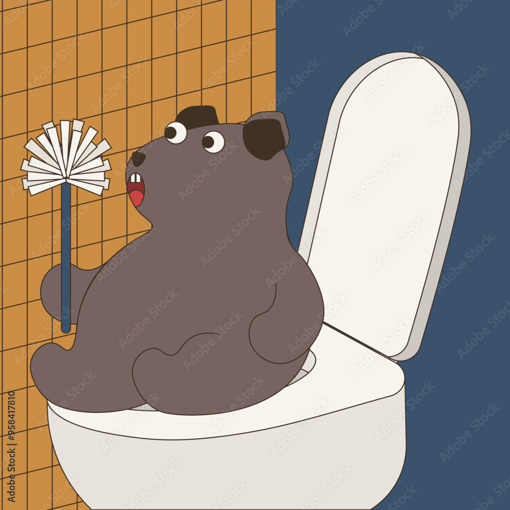 Capybara in the toilet with toilet bowl. Humor art with cute animal ...