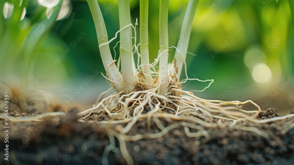 Close-up of a plant root nodule, highlighting the symbiotic ...