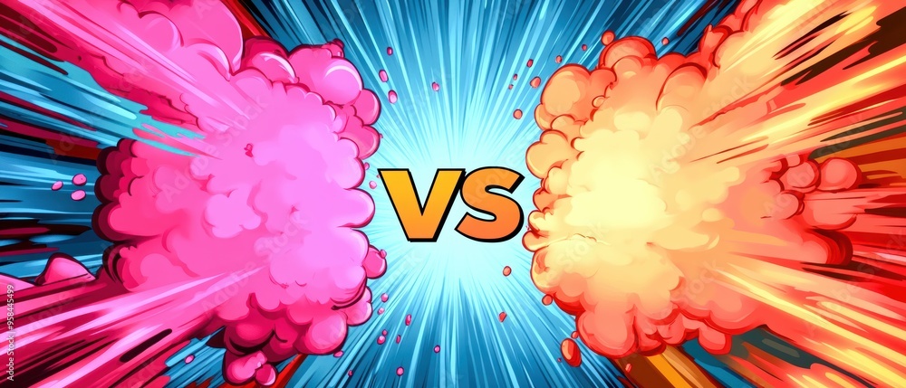 Comic book-style "VS" frame with a dynamic lightning border, vibrant ...