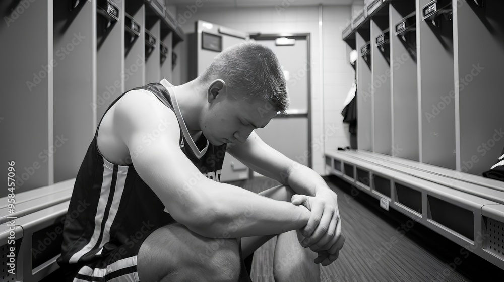 sad athlete in the locker room Stock Photo | Adobe Stock