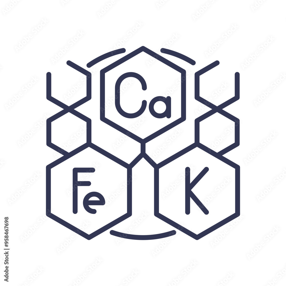 Hexagonal chemical elements Ca, Fe, and K representing essential ...