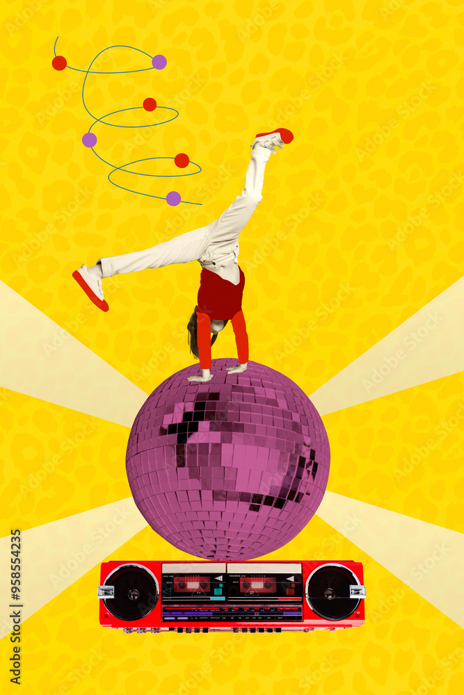 Vertical photo cartoon comics sketch collage picture of carefree kid ...