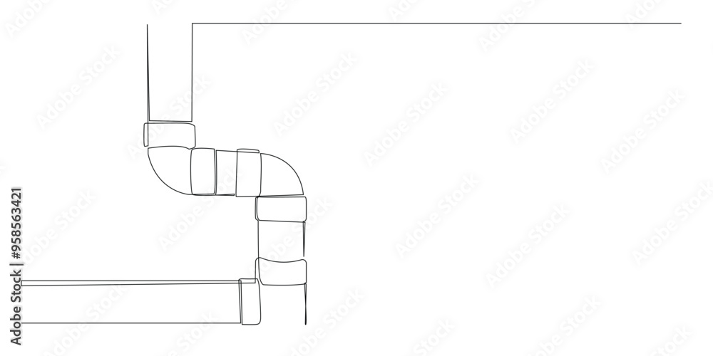 continuous line of pipe connections. one line drawing of a water pipe ...