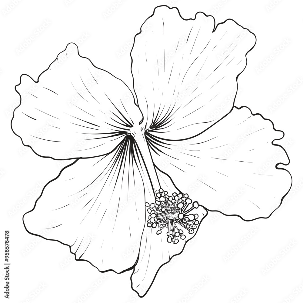 Hibiscus flower drawing line art vector illustrations. Botanical floral ...
