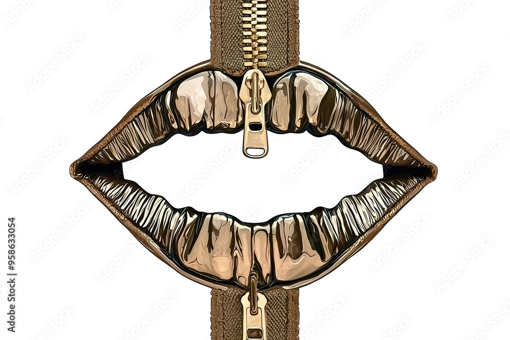 Artistic representation of lips with a zipper, symbolizing secrecy and ...