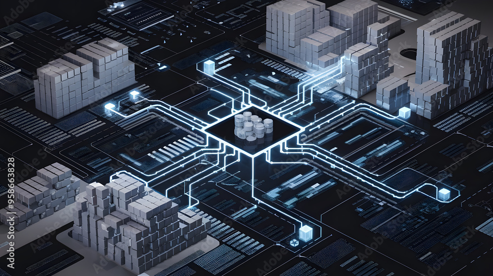 Supply Chain Optimization: A digital flowchart with optimized routes ...