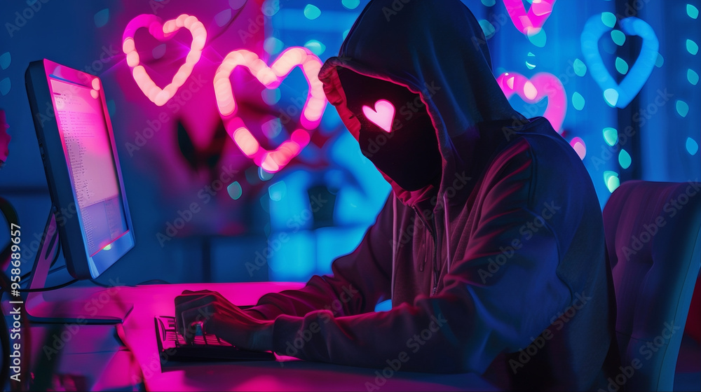 Romance scam, 419 love scam, hacker stealing data from computer, dark ...