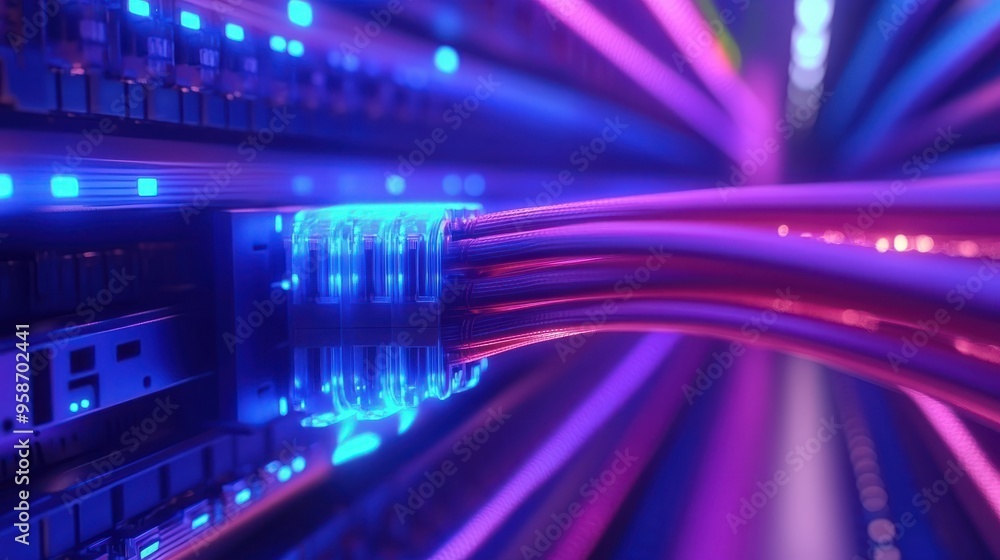 Internet LAN cable In a modern server room For storing and transmitting ...