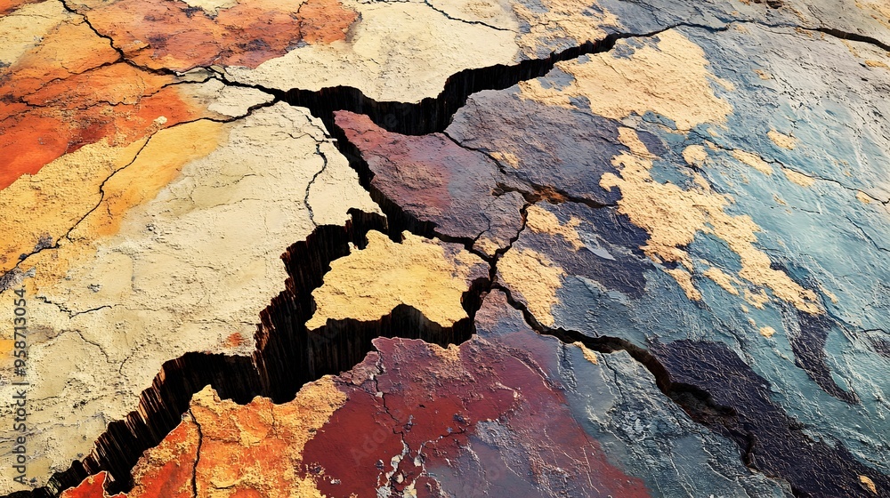 Geological Map with Tectonic Plate Simulation Highlighting Fault Lines ...