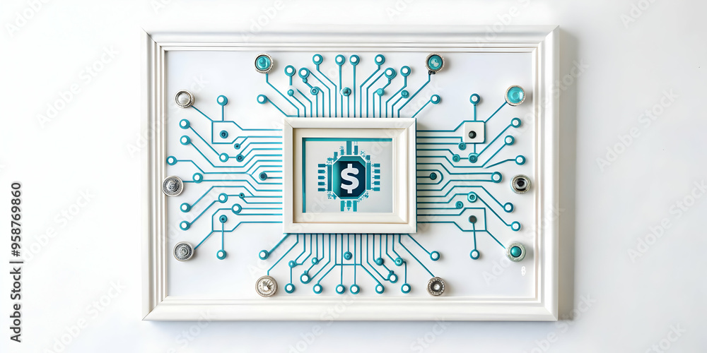 Flat AI Circuitry and Financial Icons Frame - Modern Border Design ...