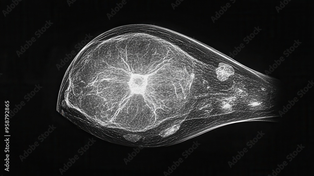 A high-resolution mammography scan image displaying the internal ...