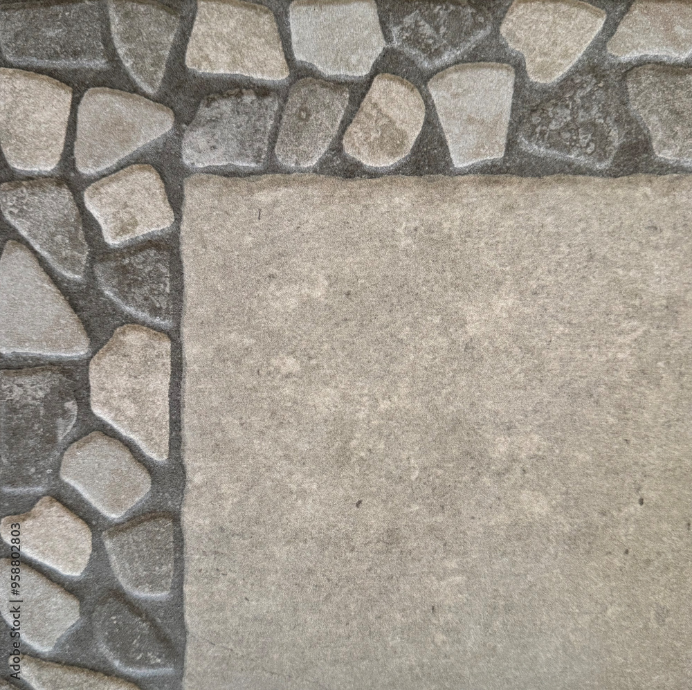 Cemented rubbles and pebbles bordering grey tiles, outdoor pebble tiles ...