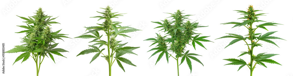 Four different marijuana plants are shown in a row, each with varying ...