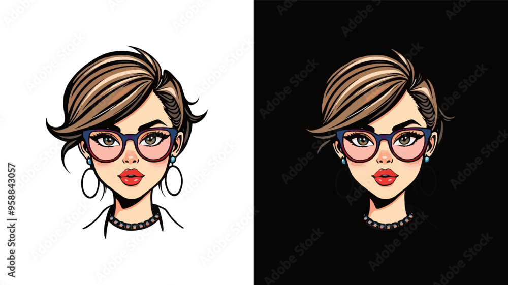 editable Beautiful girl cartoon face illustration. Cute anime gamer ...