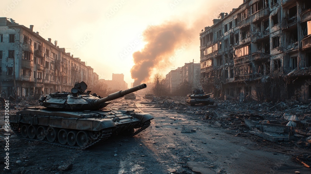 War-Torn Cityscape: A haunting image of destruction and conflict ...