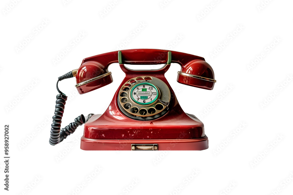 old red dial up phone, isolated on white or transparent background, PNG ...