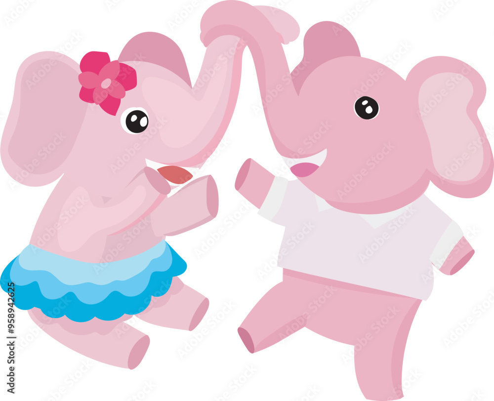 Cartoon cute elephant couple illustration on transparent background ...
