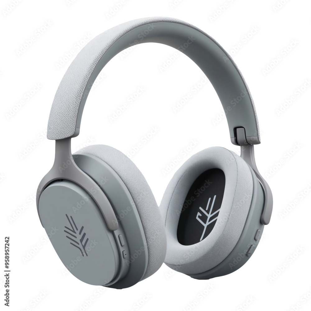 Pair of over-ear headphones in light gray with matte finish, cushioned ...