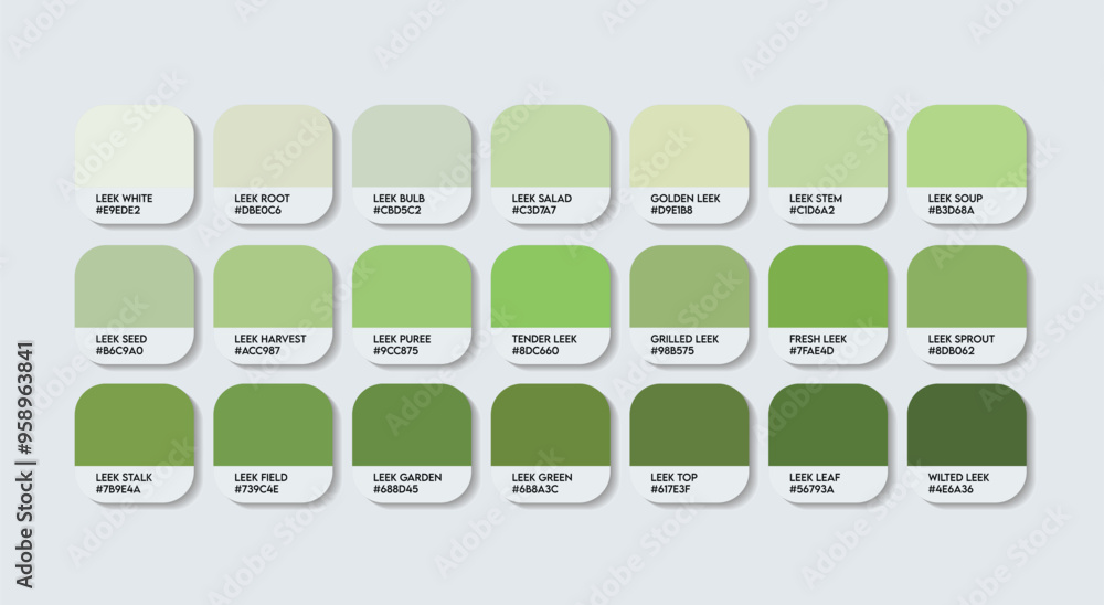 Vektor Leeks Color Palette, Leeks Green Color Guide Palette with Color ...