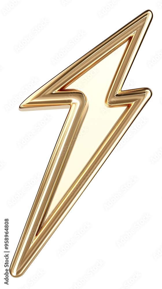 Futuristic 3D Gold Arrow Pointing Right with Lightning Bolt, White ...